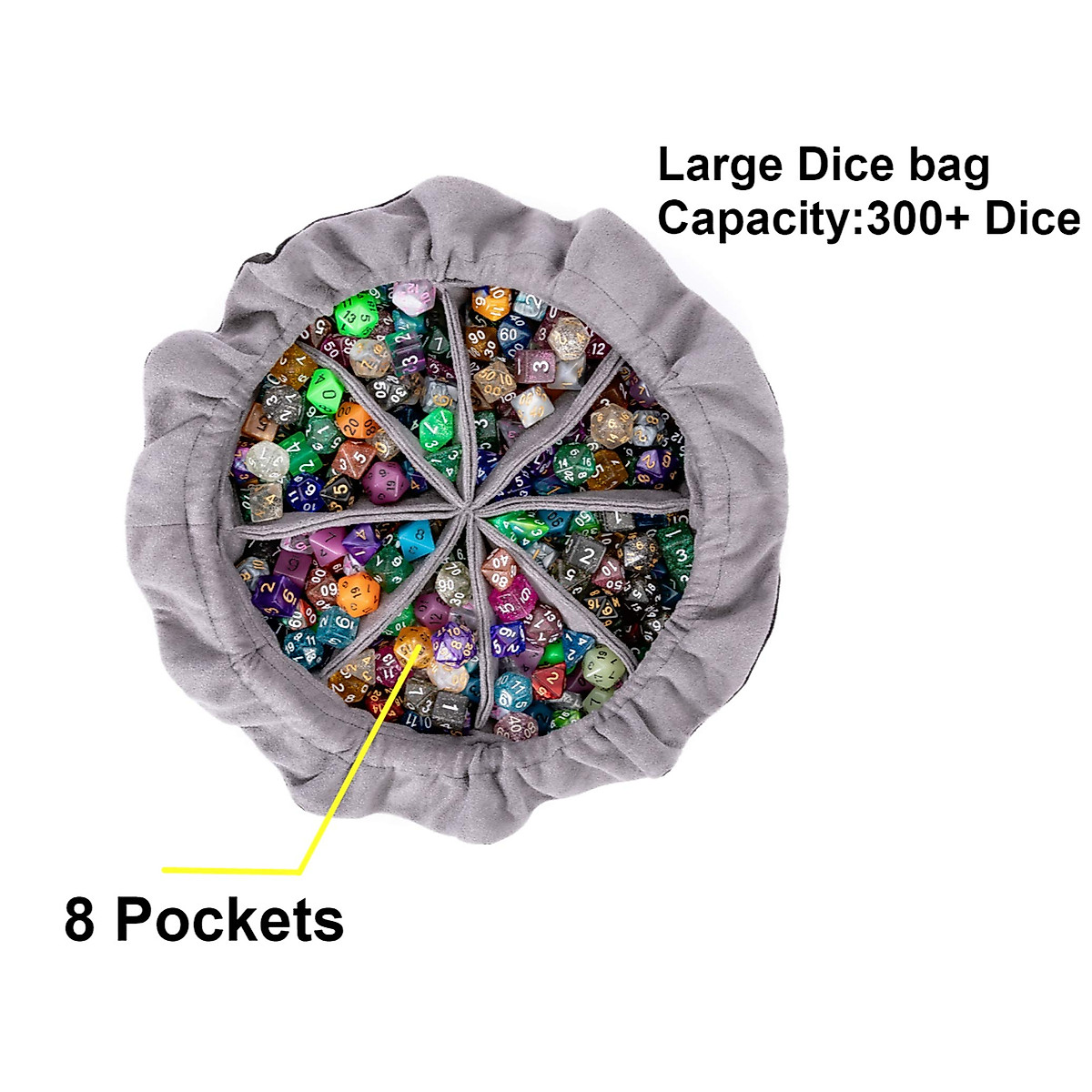 PUGED Large DND Dice Dragon Drawstring Bags with Pockets Black Storage Bag for RPG MTG Game Dices Capacity Over 300 Dice