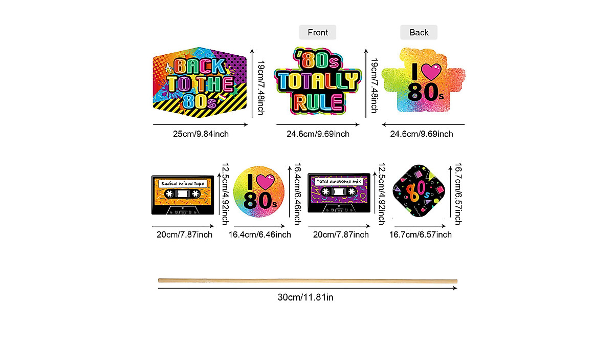 Retro 80's Party Decorations - 24 Pieces Centerpiece Sticks & Props