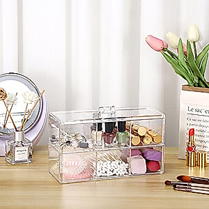 BTSKY Clear Acrylic 6 Section Organizer, Rectangular Stackable Organizer with Lid, Multi-Sectional Drawer Tray Storage Organizer Box Containers for Makeup Vanity Office Bathroom and Kitchen