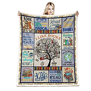 Book Lovers Gifts, Gifts for Book Lovers Women Men, Librarian Gifts, Bookworm Gifts, Literary Gifts, Best Gifts for Reading Lovers, Ultra Soft Warm Sherpa Throw Blanket for Couch Bed 50 x 60