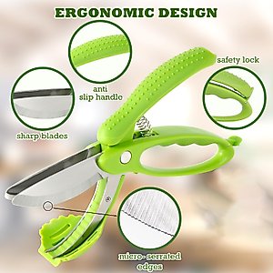 ALEXPHY Salad Scissors, Salad Chopper with Double Blades, Lettuce Chopper, Lettuce Scissors for Chopped Salad, Chopped Salad Chopper Tool for Tossing and Chopping in Salad Bowl (Green)