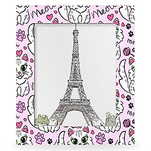 Cute Cat 4x6 Picture Frame Picture Frame for Wall and Tabletop Display, Horizontal and Vertical for Wall Mounting Cartoon Cat Kittens Wooden Photo Frame