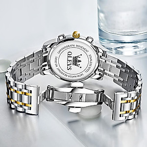 OLEVS Chronograph Multifunction Watches for Men Two-Tone White Dial Waterproof Sport Wrist Watches for Father Husband Boyfriend Son Father's Day Gifts