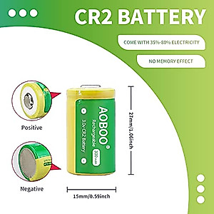AOBOO CR2 Rechargeable Battery and Fast Charging head-300 mAh 3V Two-Pack Household Battery for Golf rangefinder, Telescope, Electric, Alarm and Other Equipment