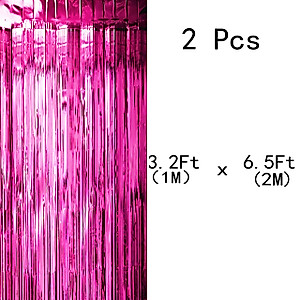 Hot Pink Tinsel Foil Fringe Curtains Decorations - Bachelorette Wedding Bridal Shower Girls Baby Shower Birthday Summer Party Photo Backdrops Props Decorations, 2pc