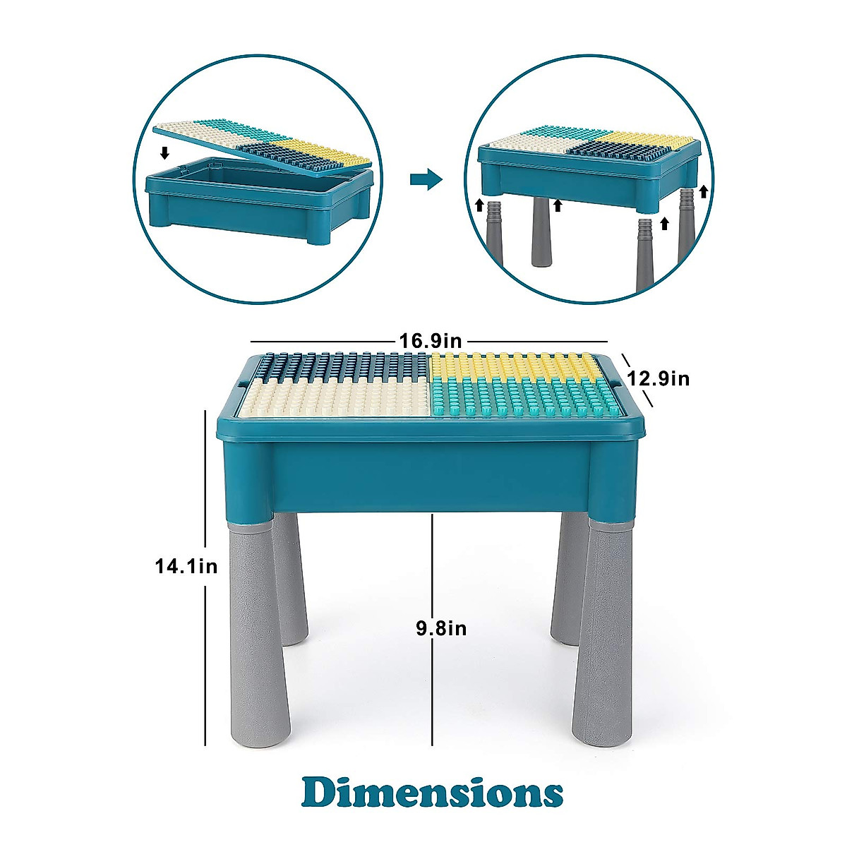 INKPOT Kids 5-in-1 Multi Activity Table Set, Learning Play Table with Storage Includes 85 Pieces Large Building Blocks Set for Toddlers Age 1 2 3 Educational Toy Bricks Gift for Kids