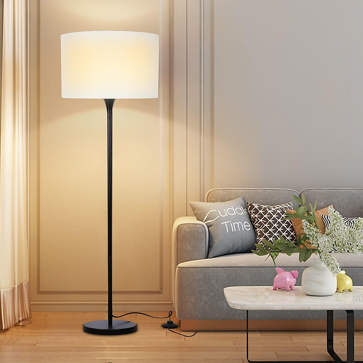 Floor Lamp Living Room 18 Inch Large Size Lampshade Modern Floor Lamp,Foot Switch Floor Lamp Easy to Assemble Standing Lamp, Suitable for Bedrooms, Study Rooms, Offices, Children's Rooms