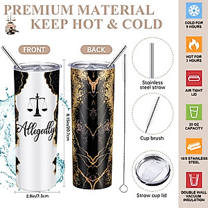 Domensi 6 Pcs Funny Allegedly Lawyer Gifts Judge Gift Lawyer Appreciation Day Gift 20 oz Marble Sign Tumbler Makeup Bag Notepad Ballpoints for Law Paralegal School College Teacher(Black)