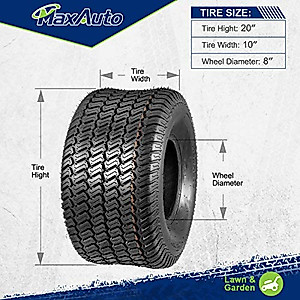 MaxAuto 20x10.00-8 Lawn Mower Tires, 20x10-8 Tractor Turf Tire, 20x10x8 NHS Tires, 4Ply Tubeless, Set of 2