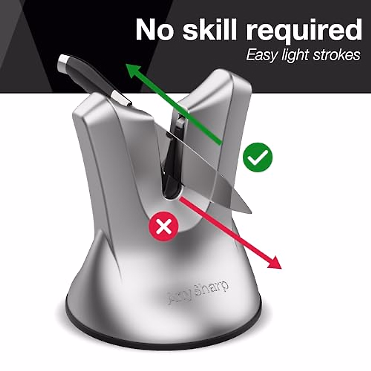 AnySharp XBlade Professional Knife Sharpener with PowerGrip - Hands-Free and Secure - Satin Silver