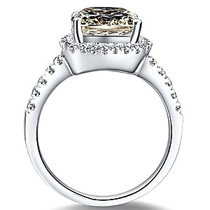 18K White Gold Plated 3CT Zircon Cushion Halo Diamond Ring for Women Sterling Silver Jewelry