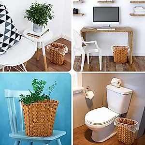 Ziliny 2 Pcs Wicker Trash Can with 50 Small Trash Bag Wicker Waste Woven Basket with Handles Clear Multi Use Garbage Bags for Bathroom Kitchen Bedroom