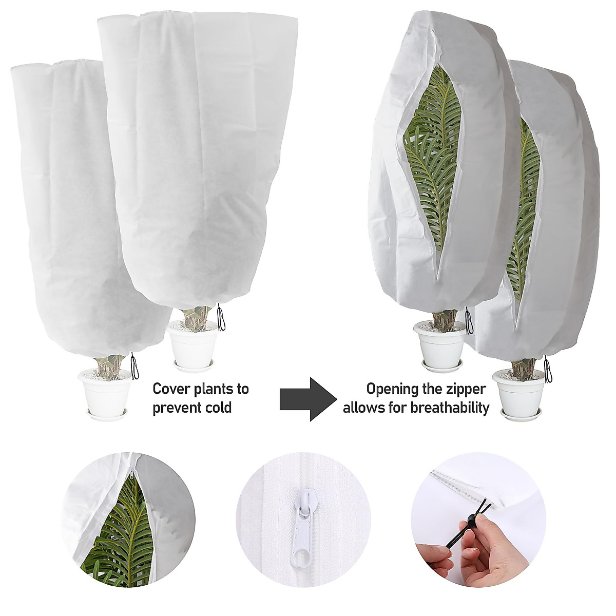 Alpurple 6 Packs Winter Zipper Plant Covers - 47" X 31.5" Warm Plant Protection Cover Bags, Frost Cloth Blanket Protecting Fruit Tree Potted Plants from Freezing Animals Eating