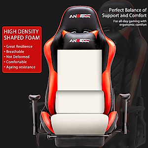 ANBEGE Gaming Chair Retractable Footrest 2D Armrest Office Chair Height Adjustable Leather High Back Ergonomic Headrest Massage Lumbar Cushion Swivel Rocker Recliner Computer Chair (RED)