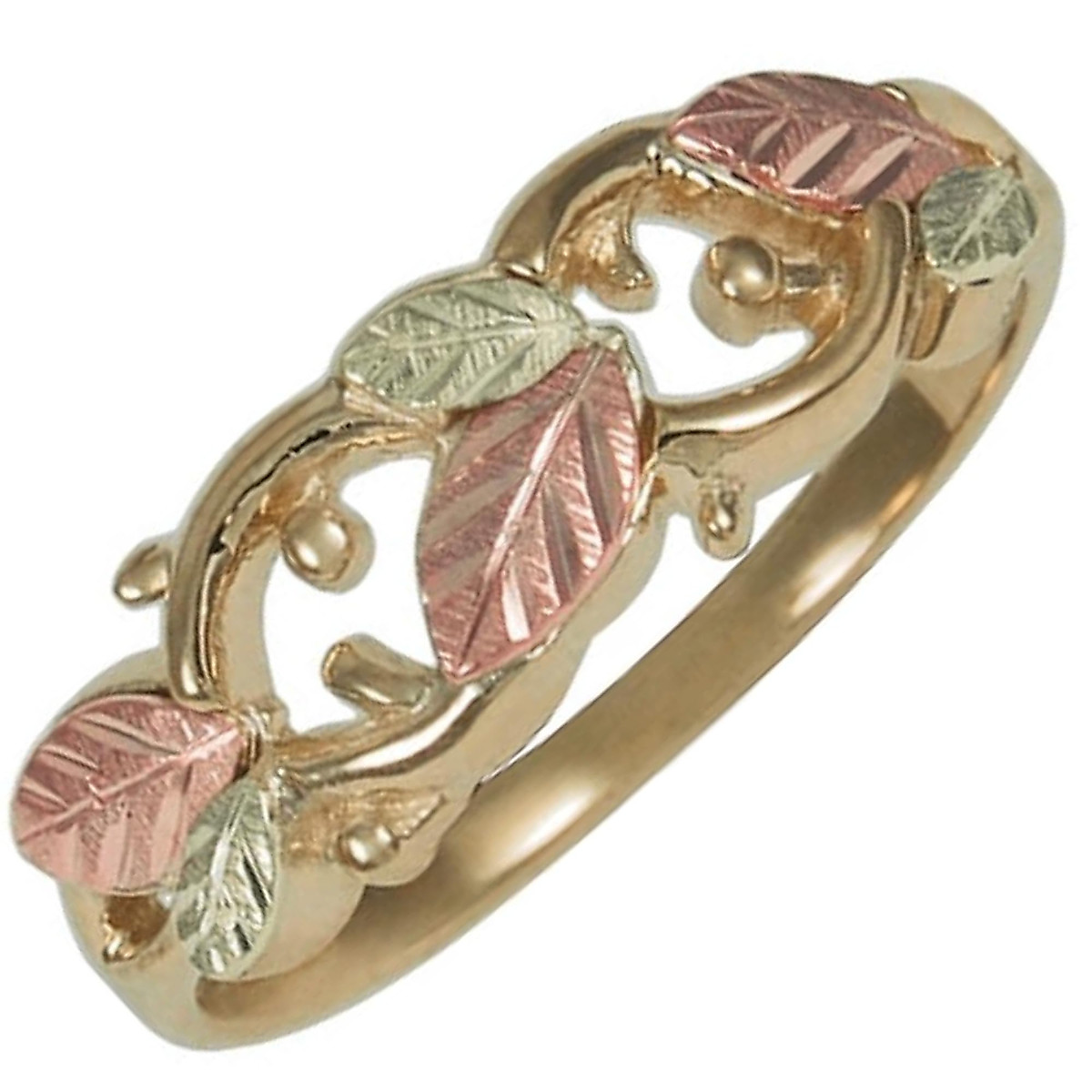 Cut-Out Leaf Band, 10k Yellow Gold, 12k Green and Rose Gold Black Hills Gold Motif, Size 4.75