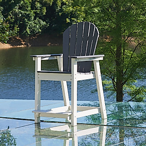 OTSUN Outdoor Bar Stool Chair, Patio Counter Stool with High Back, All-Weather Wooden Stool with Arms, Patio Chair for Backyard, Garden