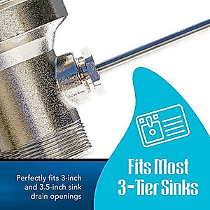 STEADYKLEEN - Brass Sink Drain Valve with Twist Handle, Comes with Stainless Steel Kitchen Sink Strainer, Plunger, and Flange, Controls Sink Drain Stopper, Fits 3.5 Inch Commercial Drain Openings.