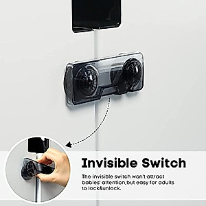 EUDEMON 2 Pack Childproof Refrigerator Lock, Baby Safety French Fridge Door Lock, Freezer Lock, Invisible Cabinet Cupboard Lock for Toddlers, Easy to Install, no Tools Need or Drill (Clear-Black)