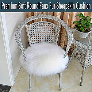 50cm/ 20inch Soft Round Faux Sheepskin Rugs, Faux Plush Fur Area Rugs, Ultra Soft Fluffy Rugs for Living Room Bedroom Floor Sofa (White)