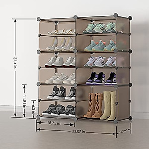 UNZIPE Shoe Rack with Door, 56 Pairs Shoes Storage Cabinet Plastic Freestanding Shoe Shelves DIY Cube Organizer for Closet, Bedroom，Garage Entryway, Dark Coffee