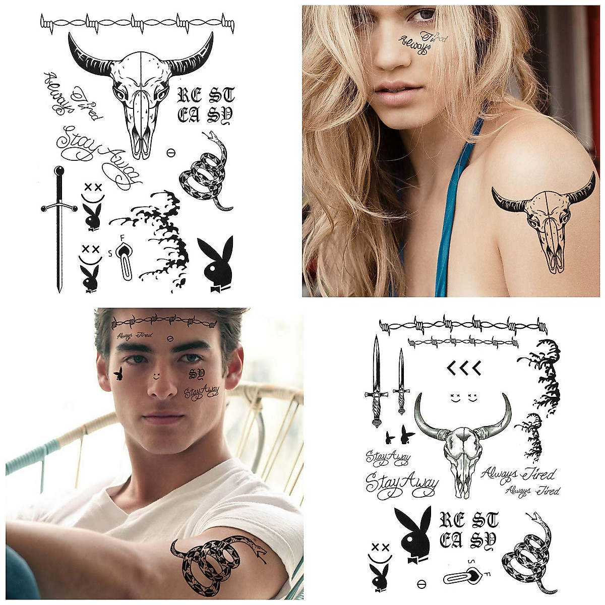 10 Sheets Halloween Face Tattoo Set, Malone Tattoos Set, Included Halloween Malone Tattoos and Death Eaters Tattoos, Halloween Temporary Tattoos Accessories and Parties