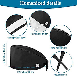 SATINIOR 4 Pieces Adjustable Bouffant Hats Button Sweatband Cap Tie Back Hats for Women Men (Black)