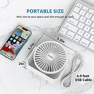 FARADAY USB Desk Fans 5 Inches Portable Table Fans 360° Head Rotation Small Personal Desktop Fan for Home Office, 3 Speeds, White