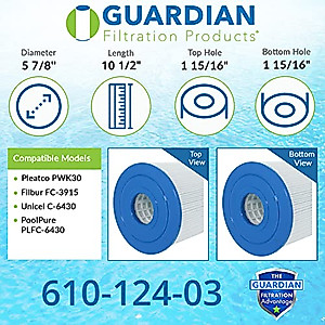 Guardian Filtration Products 610-124-03-3 Pack Hot Tub & Spa Filter 610-124-03 Replacement for Pleatco PWK30, Unicel C-6430, Filbur FC-3915