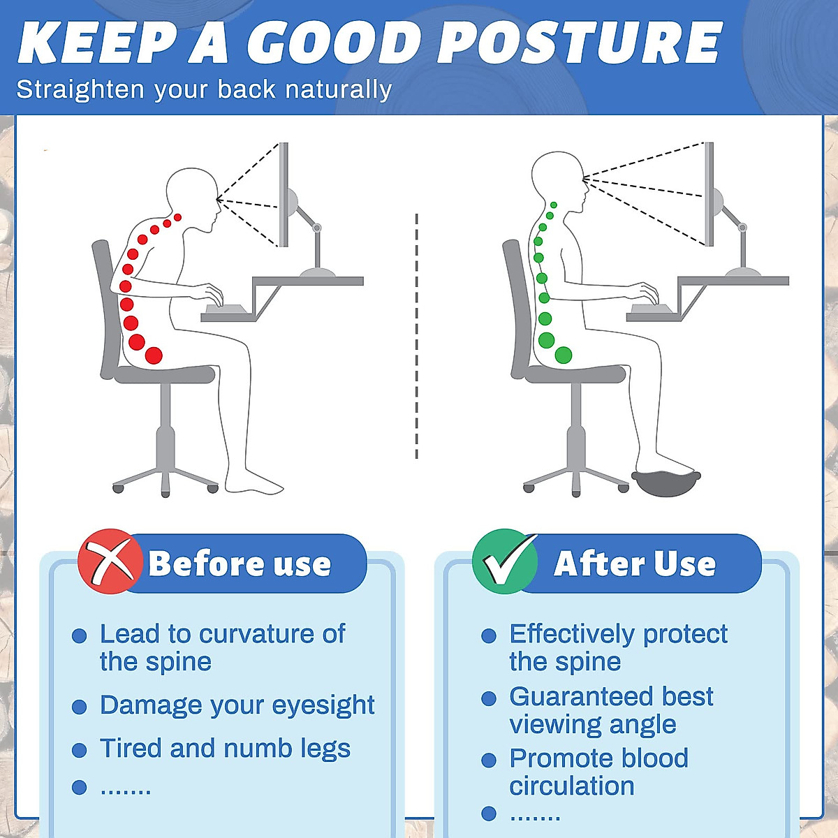 Foot Stool Under Desk Wood Larger Size Office Desk Footrest Rocking Foot Nursing Stool Rocker Balance Board for Supporting Relieving Leg Pressure, Home and Office Use, 15.8 x 11 x 4.3 Inches