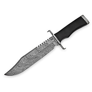 SFG - 14" Fixed Blade Hunting Bowie Knife, Damascus Steel Blade, Non-Slip Black Micarta Handle, Hunting, Camping, Backpacking, Fishing, Unique Gift Item For Him