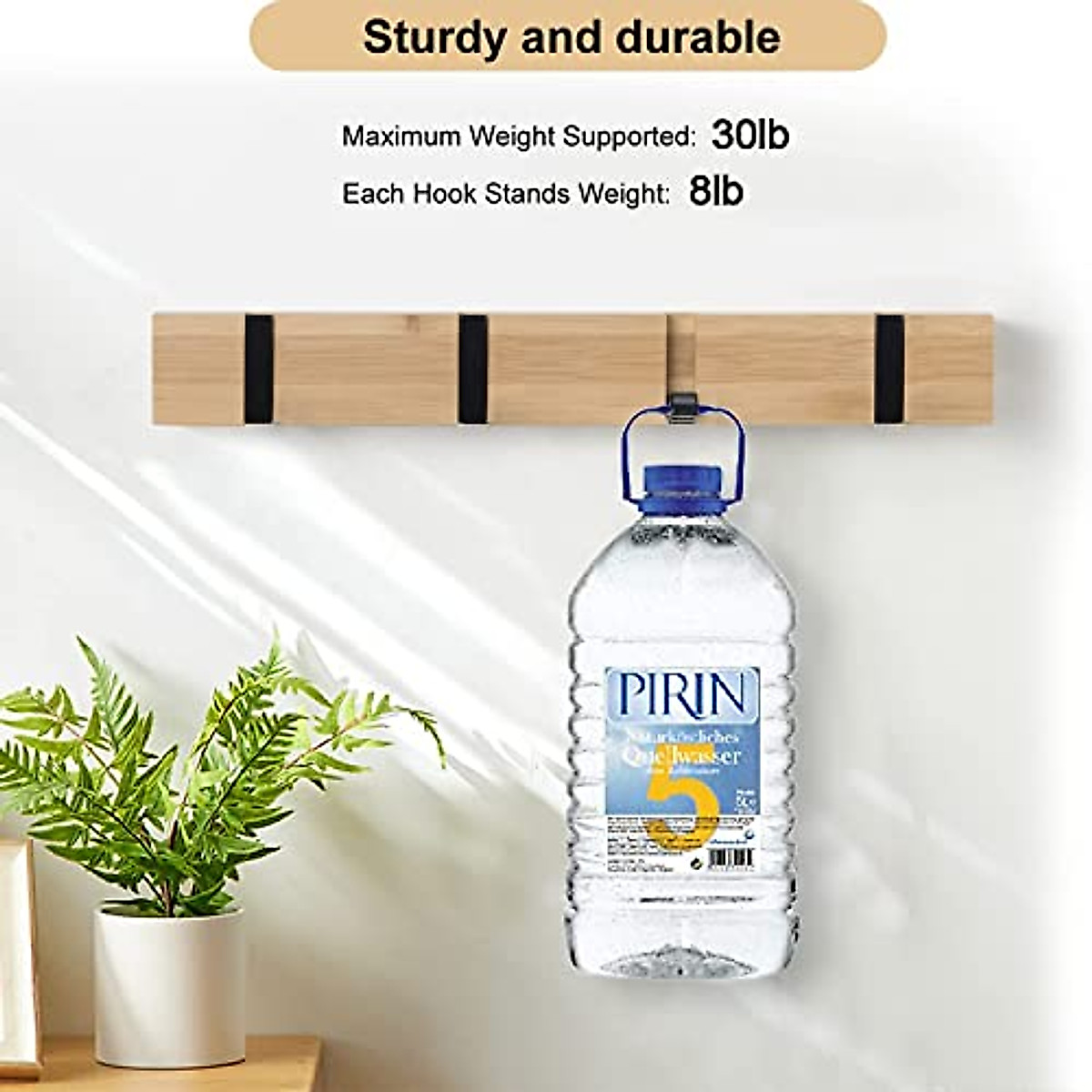 Uwchuan Coat Hooks Wall Mounted, Wooden Bamboo Wall Hooks with 4 Standard Retractable Hooks, Space-Saving Hat Key Hook Rack for Entryway, Hallway, Bathroom, Living Room, Bedroom (Wooden)