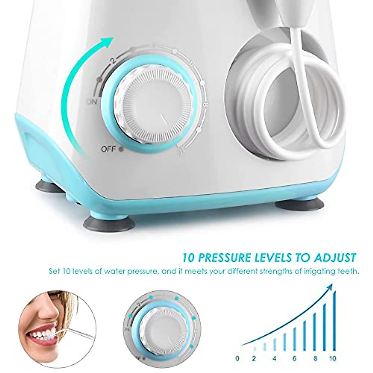 Dental Water Flosser, Oral Irrigator, 10 Adjustable Pressure Teeth Cleaner, 8 Interchangeable Jet Tips, 600 ML Capacity for Tooth Cleaning, Waterproof Leakproof Family(White) 9 Piece Set