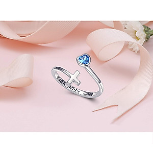 Faith Hope Love Jewelry for Women - 925 Sterling Silver Cross Adjustable Wrap Ring Y-pendant Necklace Inspirational Jewelry Gift for Girlfriend Teen Ladies (Faith ring)