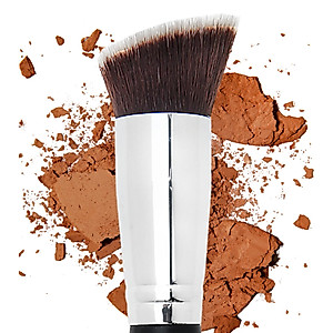 Flat Angled Kabuki Bronzer Brush - Beauty Junkees Contour Brush with Soft Dense Synthetic Bristles for Contouring, Blending, Buffing with Powder Cream Liquid Cosmetics, Vegan Makeup Brushes