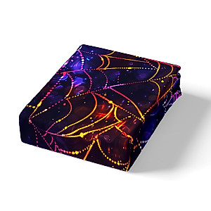 Spider Twin Size Duvet Cover,Glitter Spider Web Halloween Mystic Duvet Cover for Kids Teens All Season,Neon Blue Purple Starry Galaxy Bedding Set,Purple Blue Black Room Decor,No Comforter