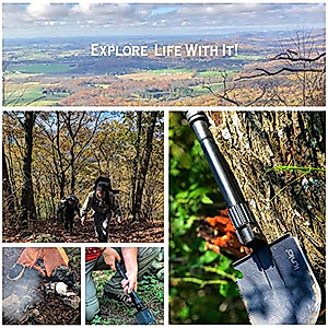 iunio Camping Shovel,Shovel Folding, Portable, Multitool, Foldable Entrenching Tool, Collapsible Spade, for Backpacking, Trenching, Hiking, Survival, Car Emergency (Basic E-Tool)