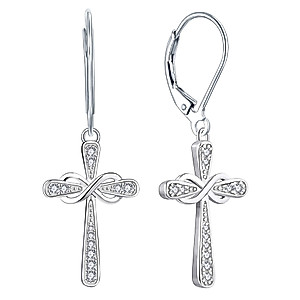 YL Cross Earrings Sterling Silver Infinity Dangle Drop Earrings Cubic Zirconia Criss Leverback Jewelry