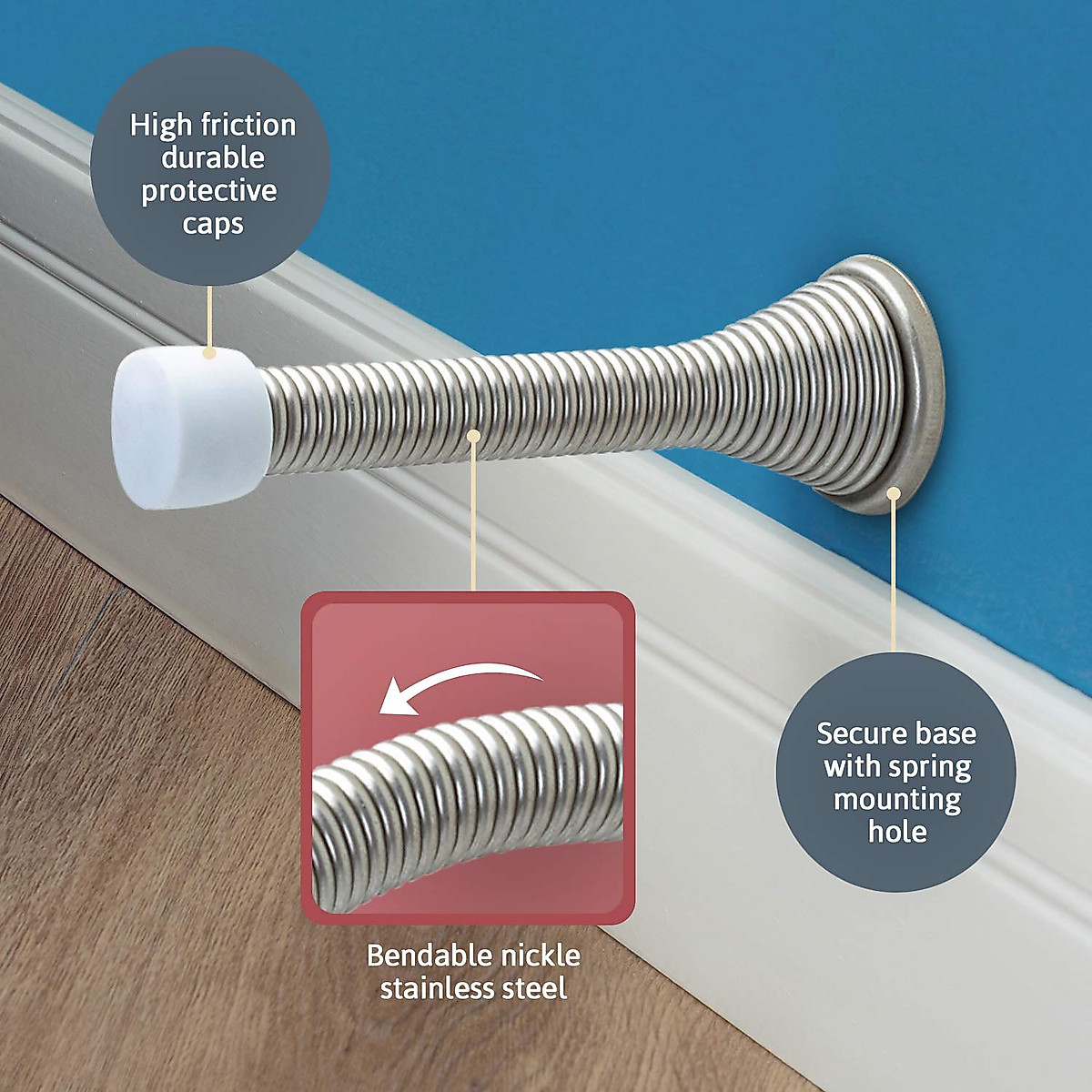 Jack N’ Drill 15-Pack Door Stopper 3.1-inch Heavy Duty and Flexible Door Stop to Protect Walls and Doors for Home or Office in Satin Nickel Finish, Easy to Install and 100% Child and Pet Friendly