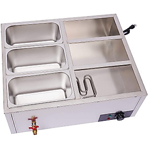 850W Electric Commercial Food Warmer Steam Warmer for Parties Buffets with 6 Pot Stainless Steel Steam Table, Buffet Server for Catering and Restaurant …