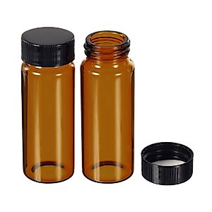 PATIKIL 30mL Reagent Media Bottle, 10 Pack Round Glass Storage Bottles Plastic Screw Cap for Lab Home, Brown