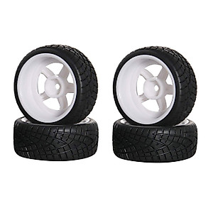 ShareGoo OD 2.55" 12mm Hex White 5-Spoke Plastic Wheel Rims & Rubber Tires Compatible with HSP HPI RC 1/10 On Road Racing Car