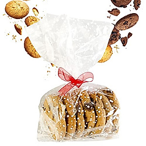 StarPack Premium Cellophane Treat Bags - Beautiful Cookie Bags with Stylish Straps - Cellophane Bags to Preserve Treats' Freshness - Transparent Treat Bags with Ties - 20 Cellophane Bags (Regular Size)