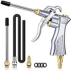 JASTIND Air Blow Gun with Adjustable Brass Air Nozzle, 2 Pcs Steel Extensions and 13.7 Inch Flexible Flow Hose, High Volume Air Gun Blower for Air Compressor Accessories Pneumatic Tool Dust Clean