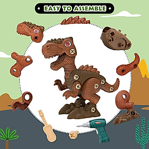 TOY Life 4-Pack Take Apart Dinosaur STEM Toys for Ages 3-12, Educational Building & Construction Set, Toddler Boys Gift, Preschool Learning Dinosaur Games with Tools