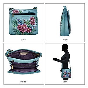 Anna by Anuschka womens Anna Anuschka Women s Genuine Leather Crossbody Organizer Hand Painted Exterior Peacock Lov, Peacock Love, One size US
