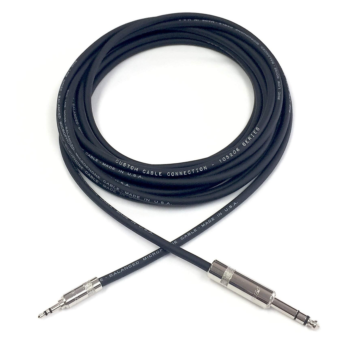 15 Foot Pro Audio 1/4 inch (6.35mm) TRS to 1/8 inch (3.5mm) TRS Balanced Cable by Custom Cable Connection