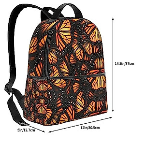Orange Monarch Butterflies Print Backpack Laptop Bag Multiple Pockets Casual Travel Shoulder Bag For Men Women