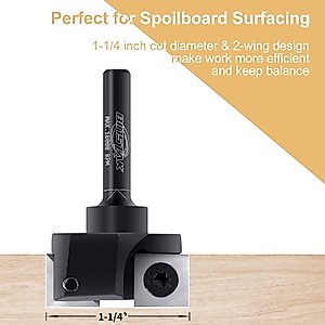 BINSTAK CNC Spoilboard Surfacing Router Bit, 1/4" Shank 1-1/4" Cutting Diameter, Carbide Insert Slab Flattening Router Bits Planing Bit