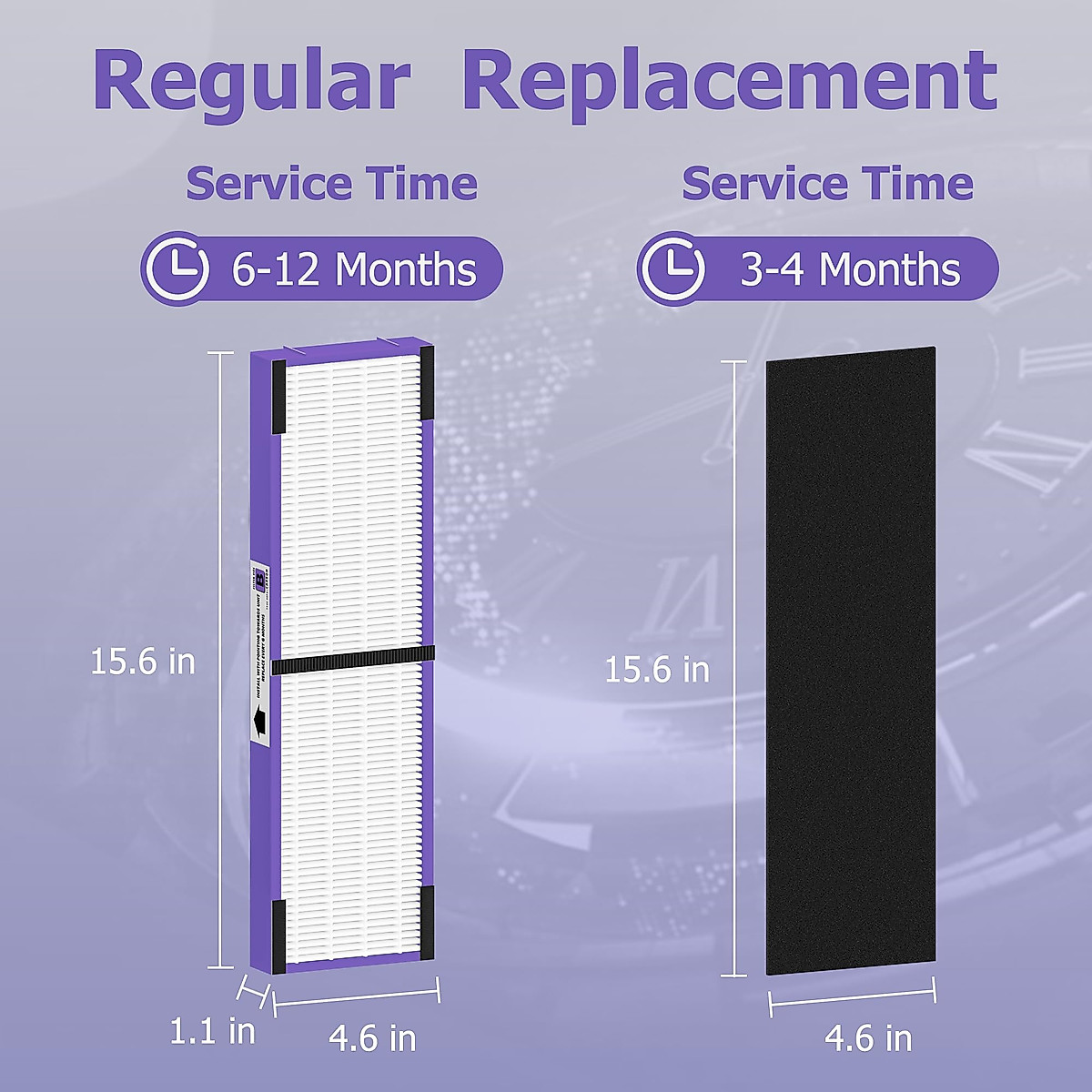FLT4850PT HEPA Filter B Replacement Compatible with AC4825 AC4300 AC4800 AC4900 AC4850, 4 True HEPA Filters & 8 Activated Carbon Pre-Filters, Pet Pure Version, Purple