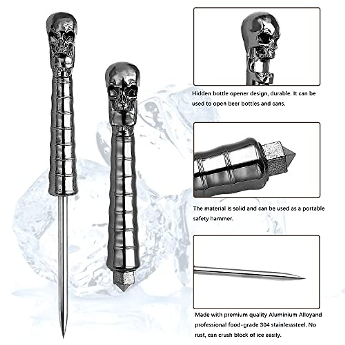 Beer Bottle Opener, Ice Pick with Safety Cover, Pick Tool for Breaking Ice, Non-slip Antiskid Handle for Picnics, Camping, Outdoor Activities, Bar, kitchen, And Restaurant (Black)